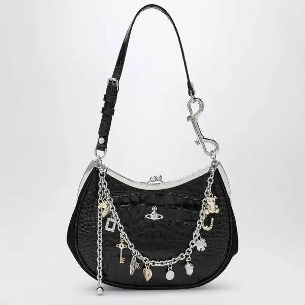 VIVIENNE WESTWOOD Patent Leather Croc Effect Charm Bag - Black