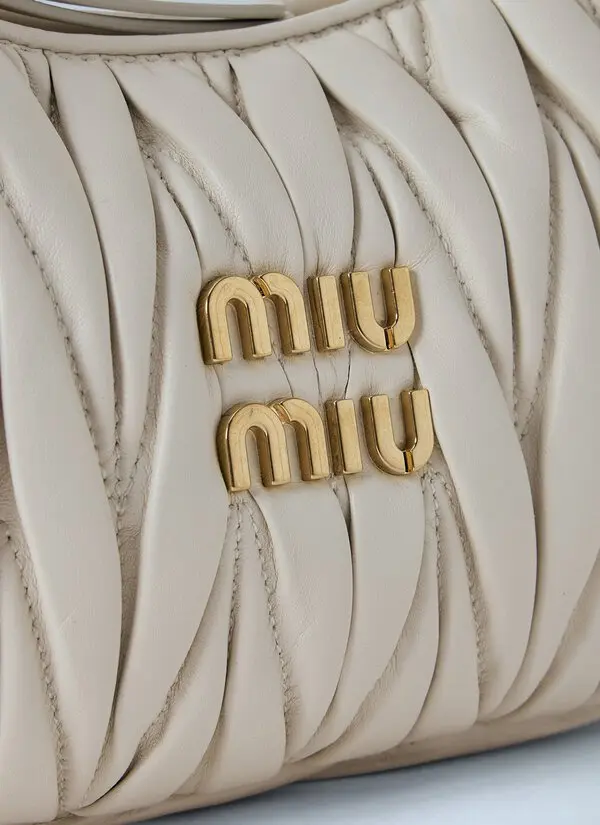 Miu Miu Small Wander Matelassé Hobo Bag - White