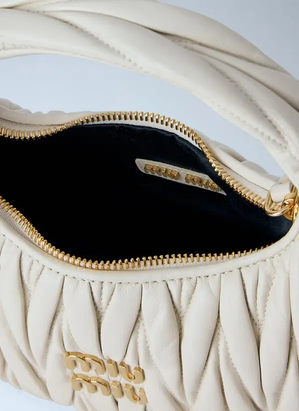 Miu Miu Small Wander Matelassé Hobo Bag - White