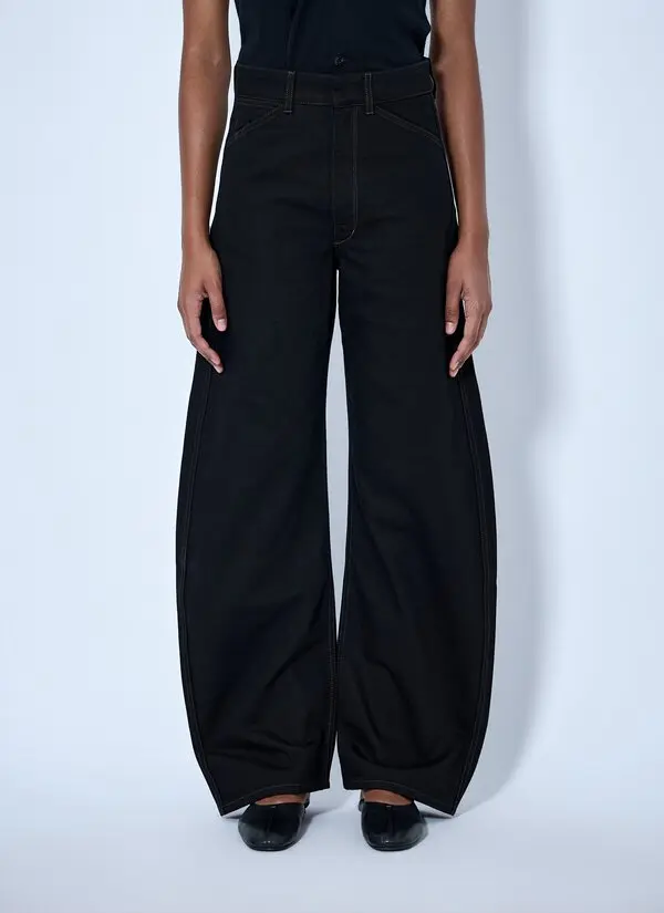 LEMAIRE High Waisted Curved Wide Leg Pants - Black