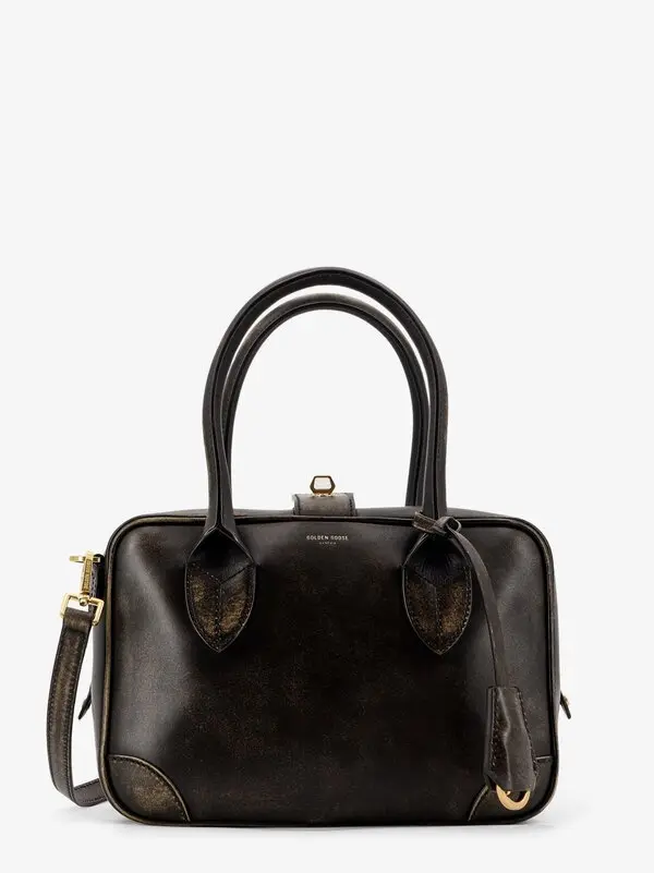 GOLDEN GOOSE Vita Vintage Leather Top Handle Bag - Black