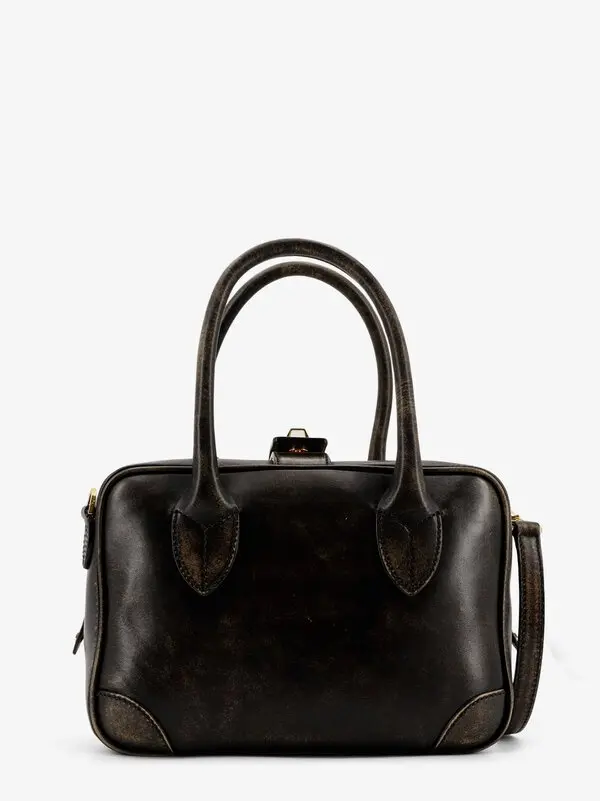 GOLDEN GOOSE Vita Vintage Leather Top Handle Bag - Black