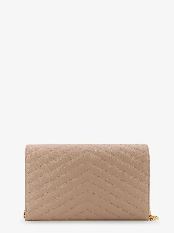 Saint Laurent Leather With Metal Cassandre Logo Shoulder Bag - Beige