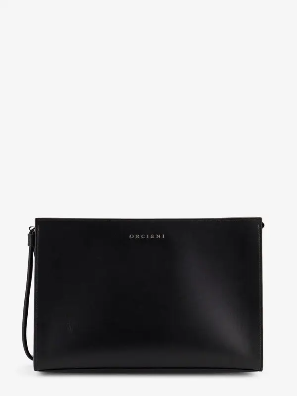Orciani Leather Clutch Bag With Metal Lettering Logo