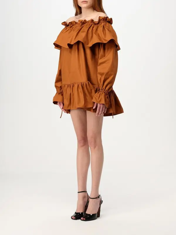 Saint Laurent Off-the-shoulder Ruffled Dress - Red