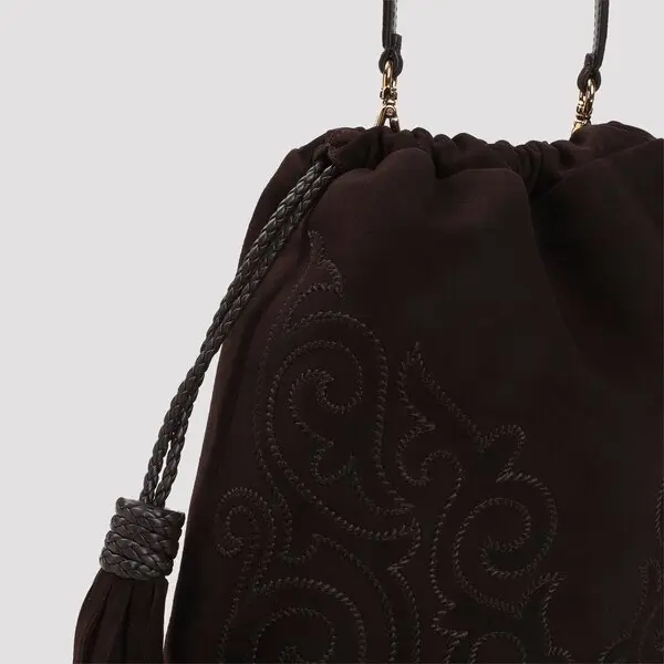 Etro Kalispera Medium Suede Bucket Bag With Fringe And Tassels