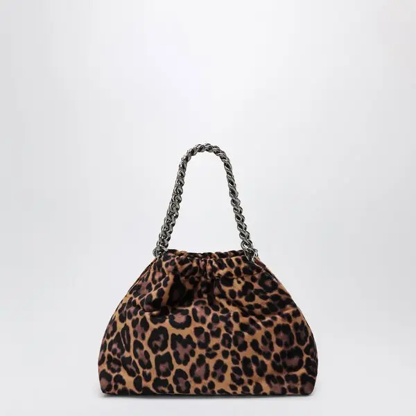 Stella McCartney Leopard Velvet Mini Drawstring Bag - Brown