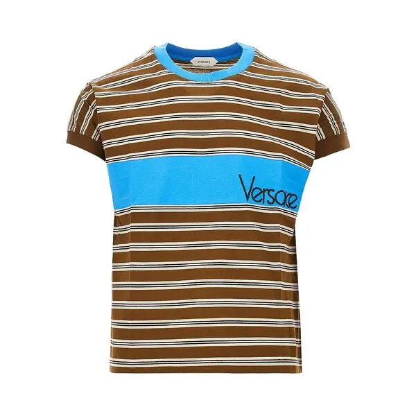 Versace Cotton T-hirt With Logo Embroidery