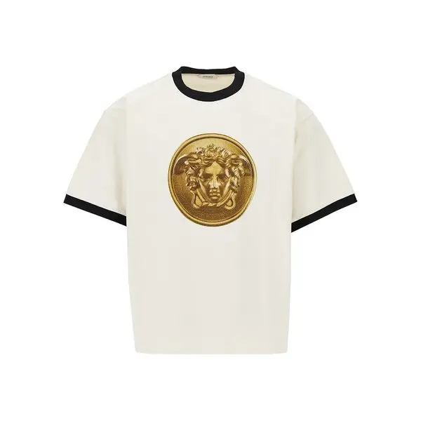 Versace Cotton T-hirt With Medua Coin Print