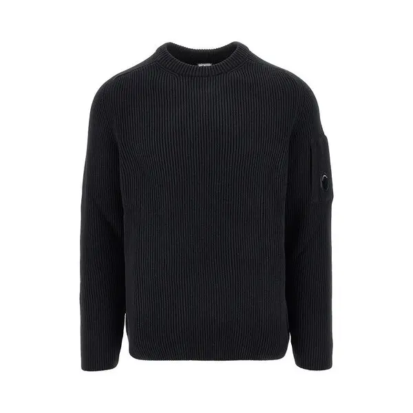 C.P. COMPANY Crewneck Sweater With Zippered Pocket And Nfc Lens - Black