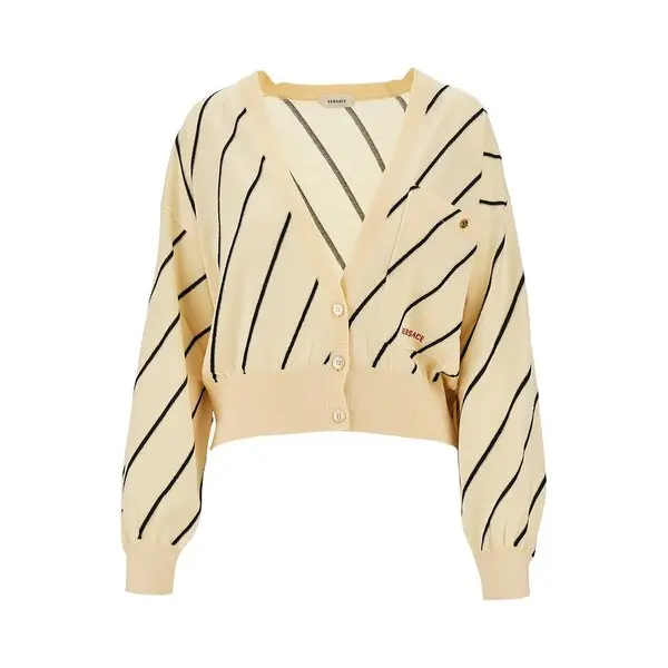 Versace Knitted Cardigan With Logo Embroidery - Yellow