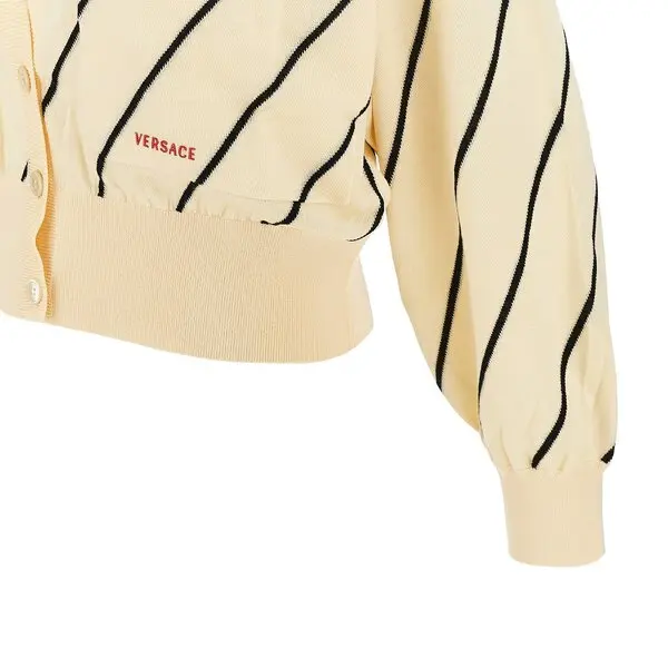 Versace Knitted Cardigan With Logo Embroidery - Yellow