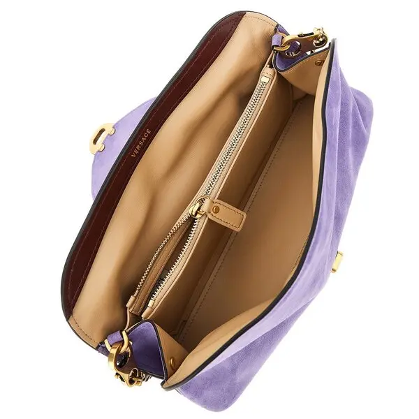 Versace Suede Leather Clutch With Medusa Detail - Purple