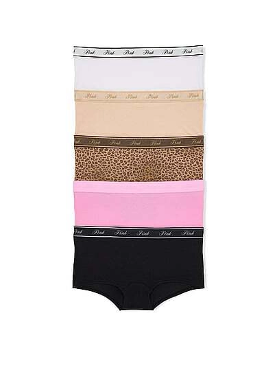 Pink 5-pack Logo Cotton Boyshort Panties - Print