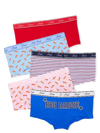 Pink 5-pack Logo Cotton Boyshort Panties - Print