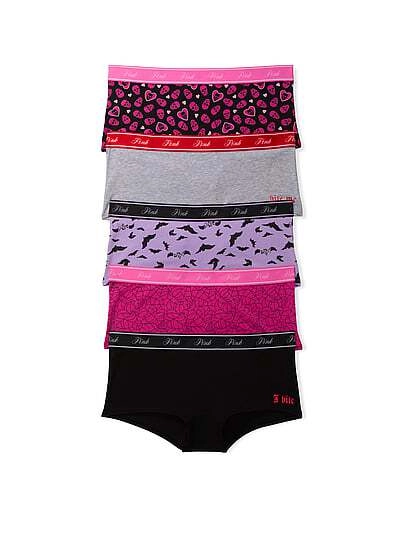 Pink 5-pack Logo Cotton Boyshort Panties - Print
