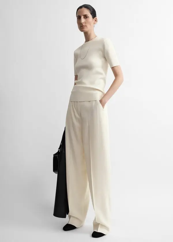 TOTEME High-waisted Wide-leg Trousers With Pressed Creases - Ecru