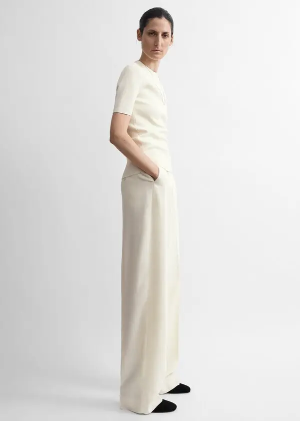 TOTEME High-waisted Wide-leg Trousers With Pressed Creases - Ecru