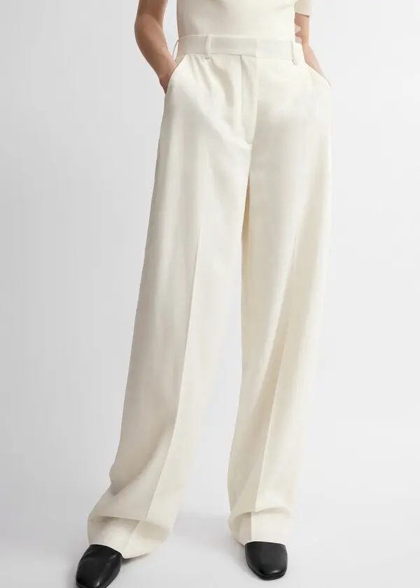 TOTEME High-waisted Wide-leg Trousers With Pressed Creases - Ecru