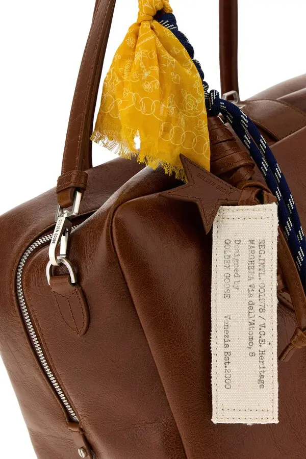 GOLDEN GOOSE Leather Medium Travel Bag With Printed Logo And Patches