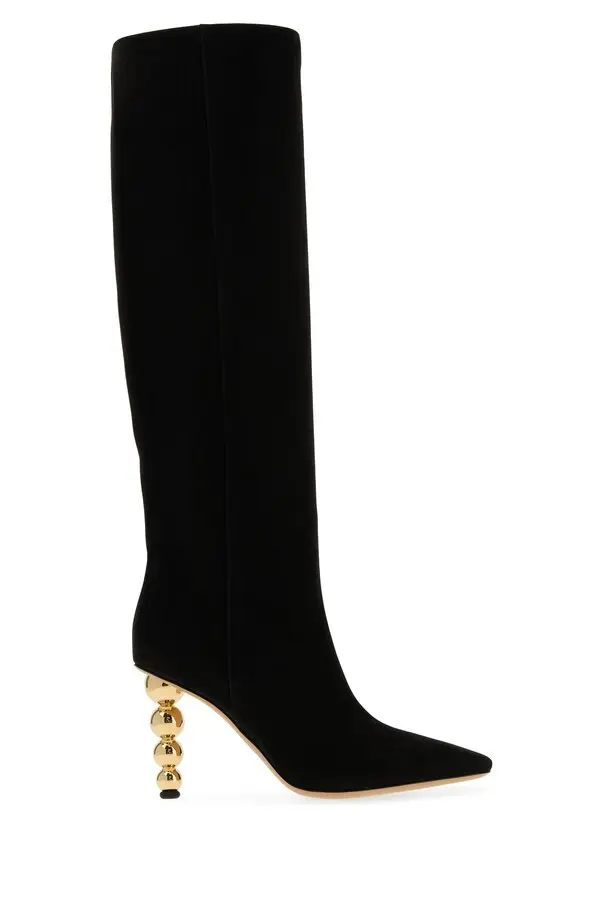 FERRAGAMO Suede Boots With Sculptural Metal Heel
