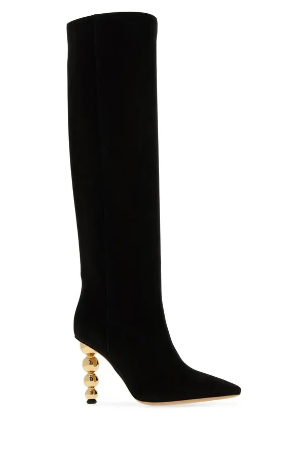 FERRAGAMO Suede Boots With Sculptural Metal Heel