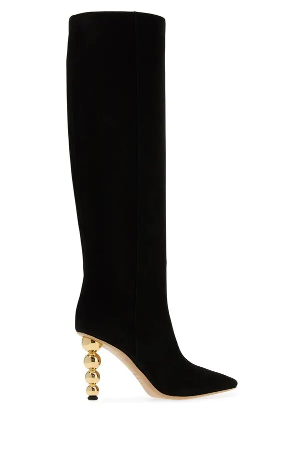FERRAGAMO Suede Boots With Sculptural Metal Heel