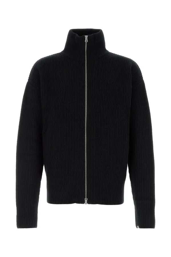 Extreme Cashmere Ribbed Zip-up High Collar Cardigan