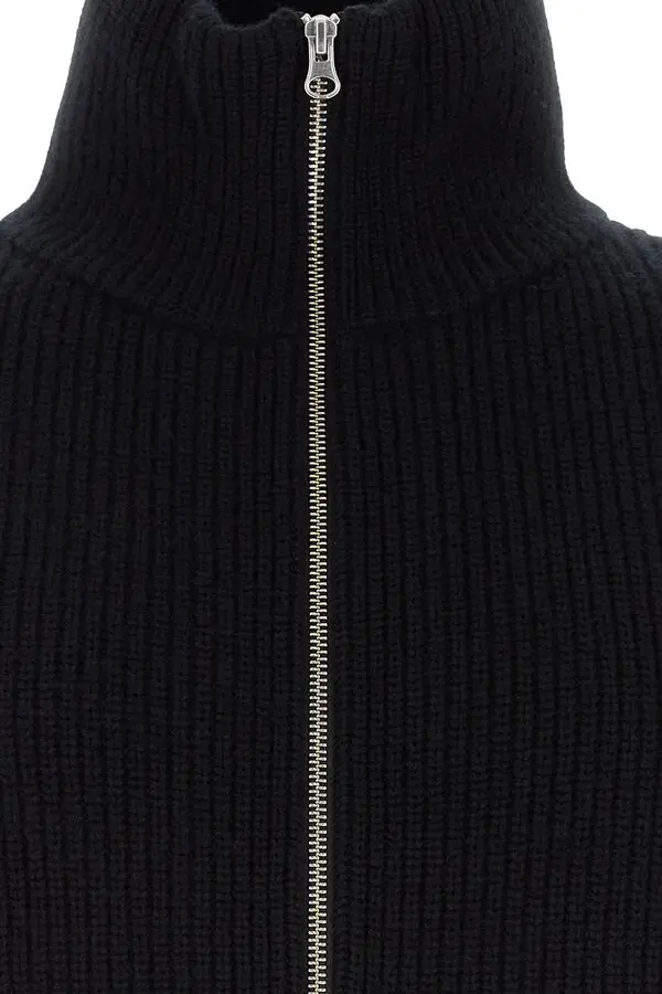 Extreme Cashmere Ribbed Zip-up High Collar Cardigan