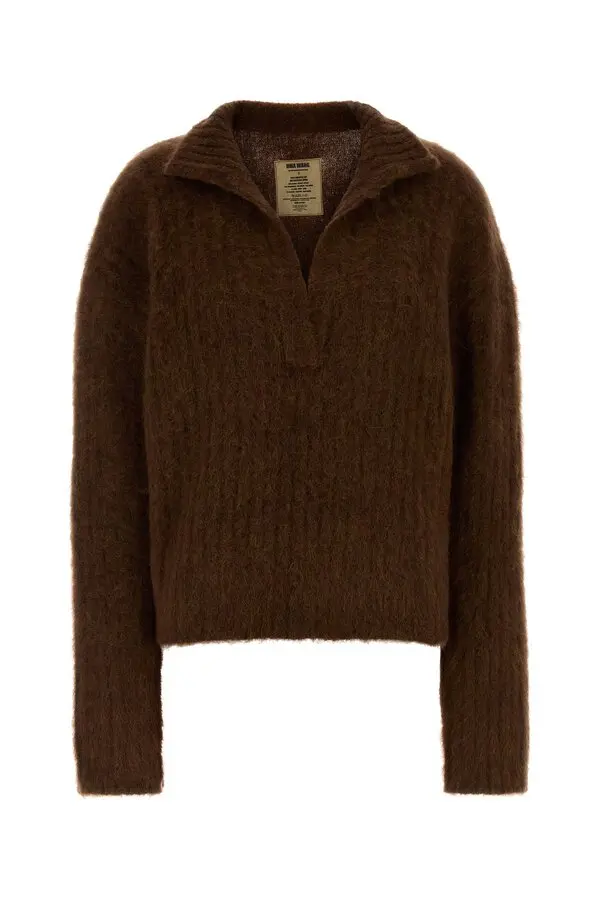 UMA WANG Stretch Alpaca Blend Oversize Polo Shirt - Brown
