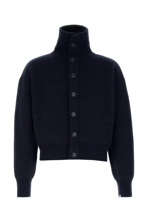 Extreme Cashmere Navy Cashmere High Neck Cardigan