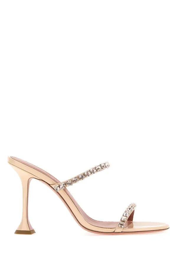 Amina Muaddi Patent Leather Gigi Mules With Rhinestone Embellishments