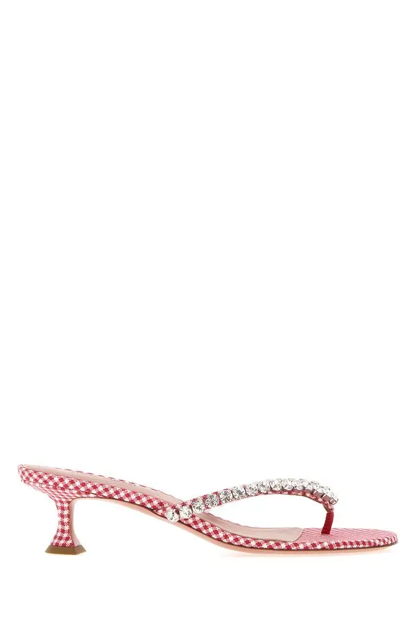 Amina Muaddi Embroidered Fabric Thong Mules With Rhinestones - White