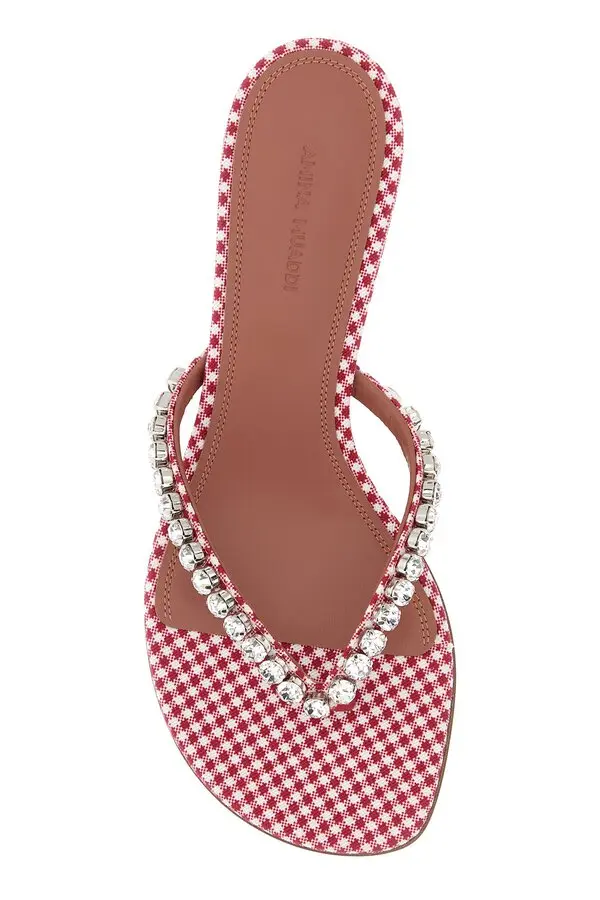 Amina Muaddi Embroidered Fabric Thong Mules With Rhinestones - White
