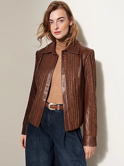 Overland Arabella Leather Shirt Jacket With Studded Ruffles