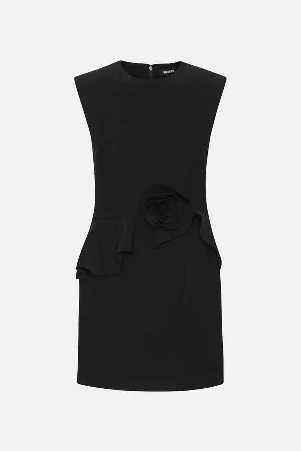 ROTATE BY BIRGER CHRISTENSEN Sleeveless Rose Appliqué Mini Dress - Nero