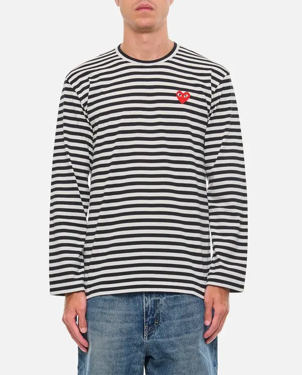 Play Comme Des Garcon Long-sleeve Striped T-shirt With Logo Detail - Nero