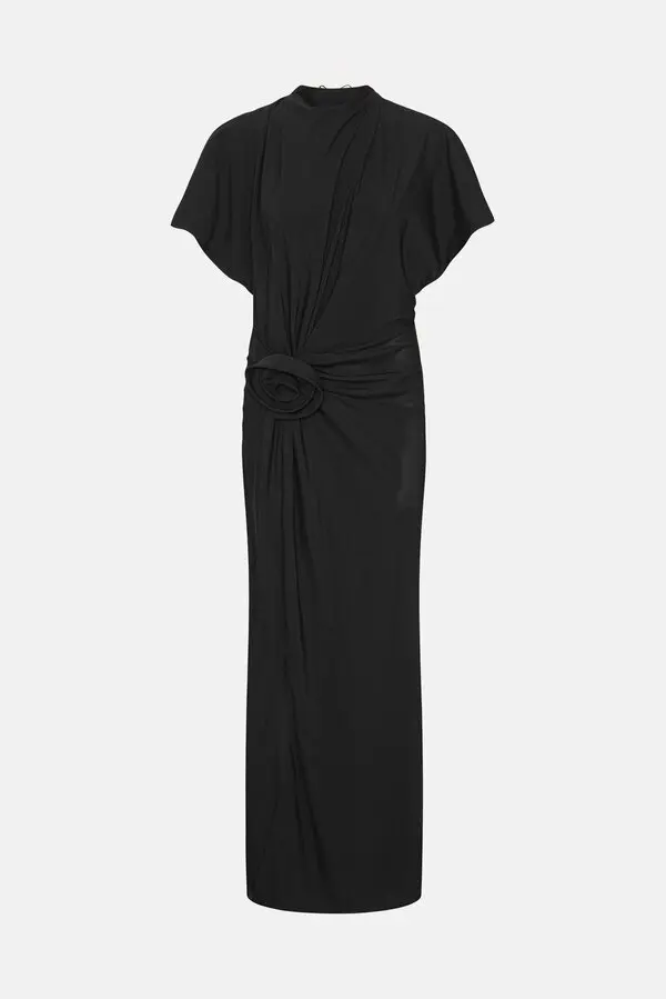 ROTATE BY BIRGER CHRISTENSEN Draped Maxi Dress With Rose Detail - Nero