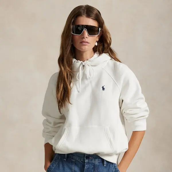 Ralph Lauren Shrunken Fit Fleece Hoodie - White