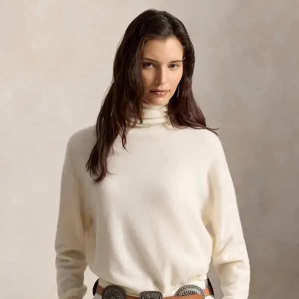 Ralph Lauren Cashmere Turtleneck Sweater With Embroidered Logo - Cream