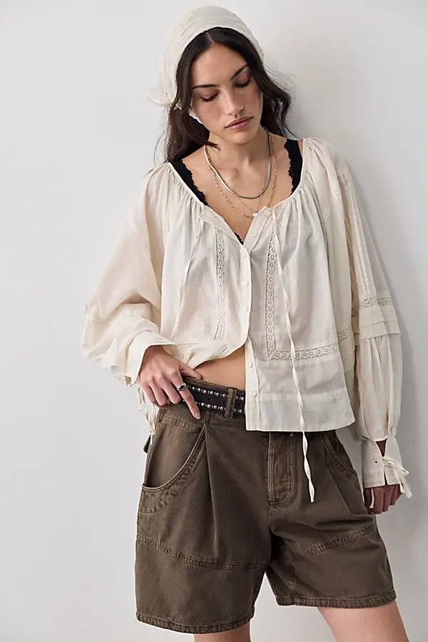 Free People We The Free La Lune Embroidered Blouse - Tofu