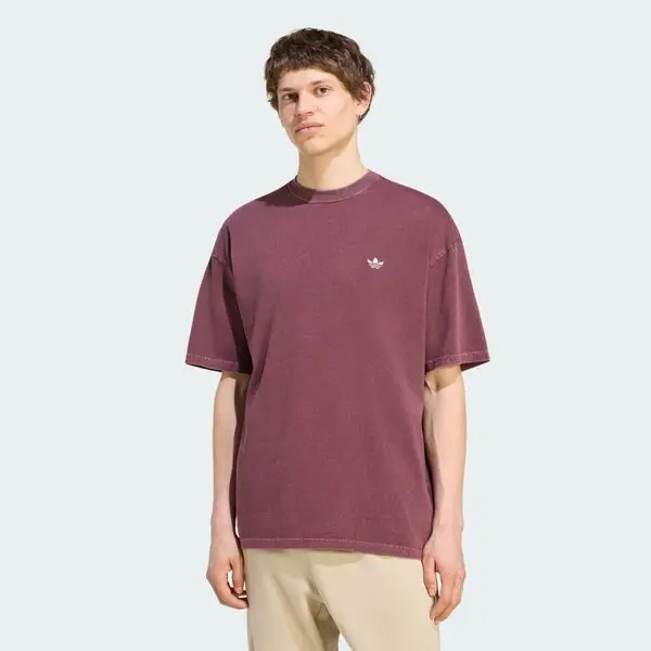 Adidas Trefoil Essentials Washed Loose Dropped Shoulder Tee - Maroon