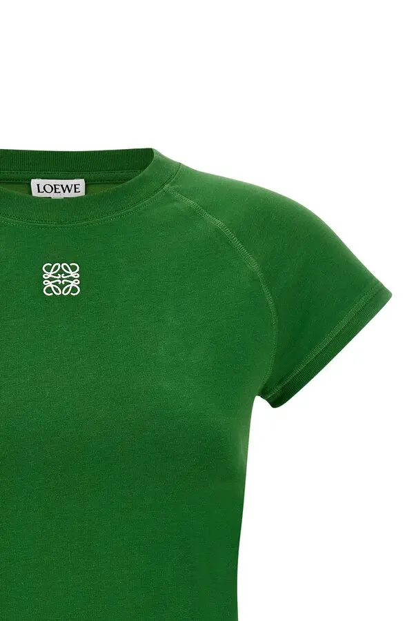 Loewe Small Fit Cotton Blend T-shirt With Anagram Embroidery - Green