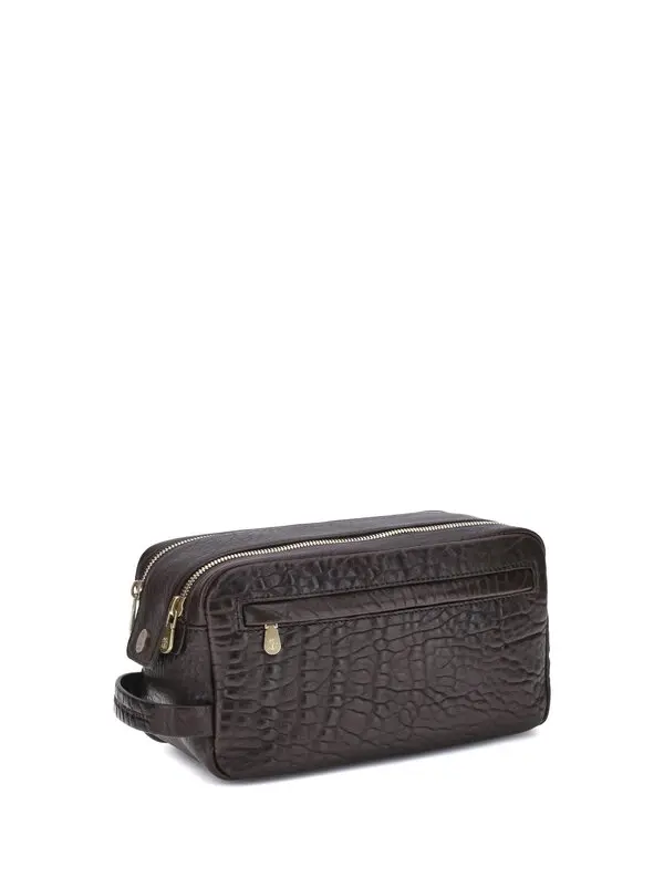 Brunello Cucinelli Double Zipper Textured Leather Beauty Case