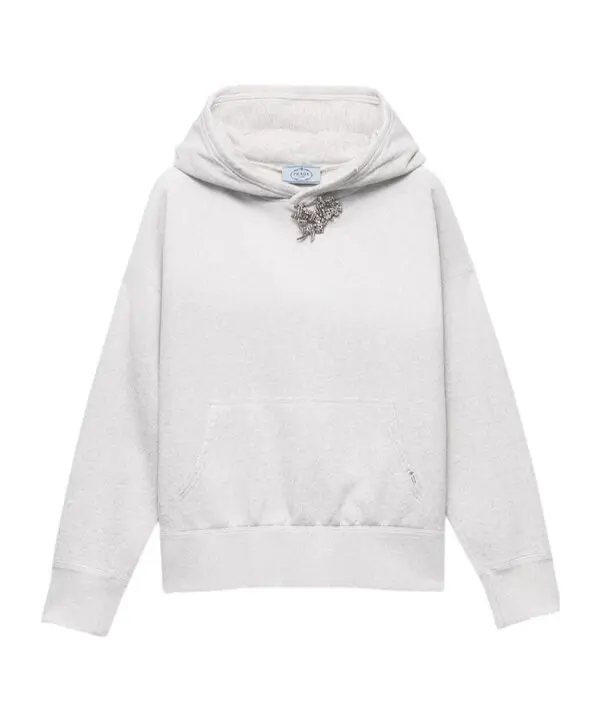 Prada Embellished Long-sleeved Cotton Fleece Hoodie - Dali Lime