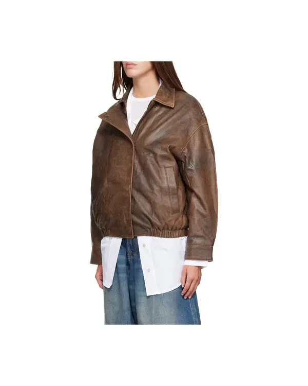 R13 Leather Jacket With Zipper And Shearling Collar