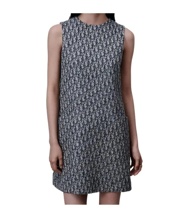 Dior Sleeveless Round Neck Dress With Pocket Detail - Grey