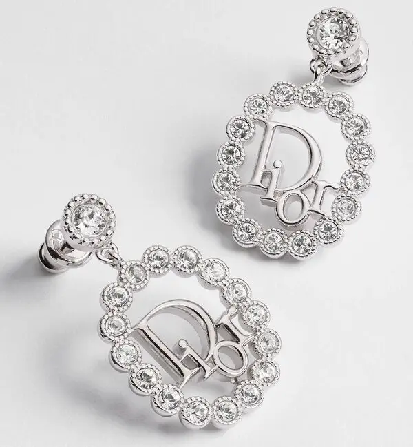 Dior Crystal Oblique Motif Drop Earrings