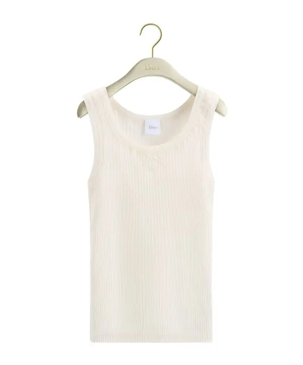 Dior Embroidered Fitted Tank Top - White