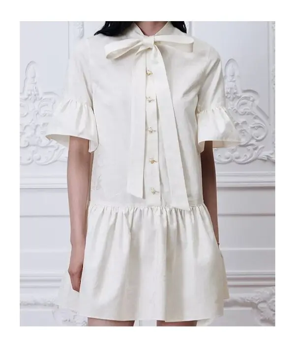 Dior Diorqixi Short Flared Dress With Bow Collar